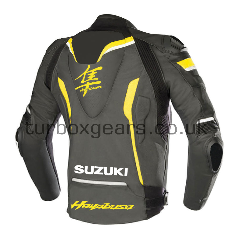 Suzuki Hayabusa Men Motorbike Motorcycle Leather Racing Jacket CE Armo ...